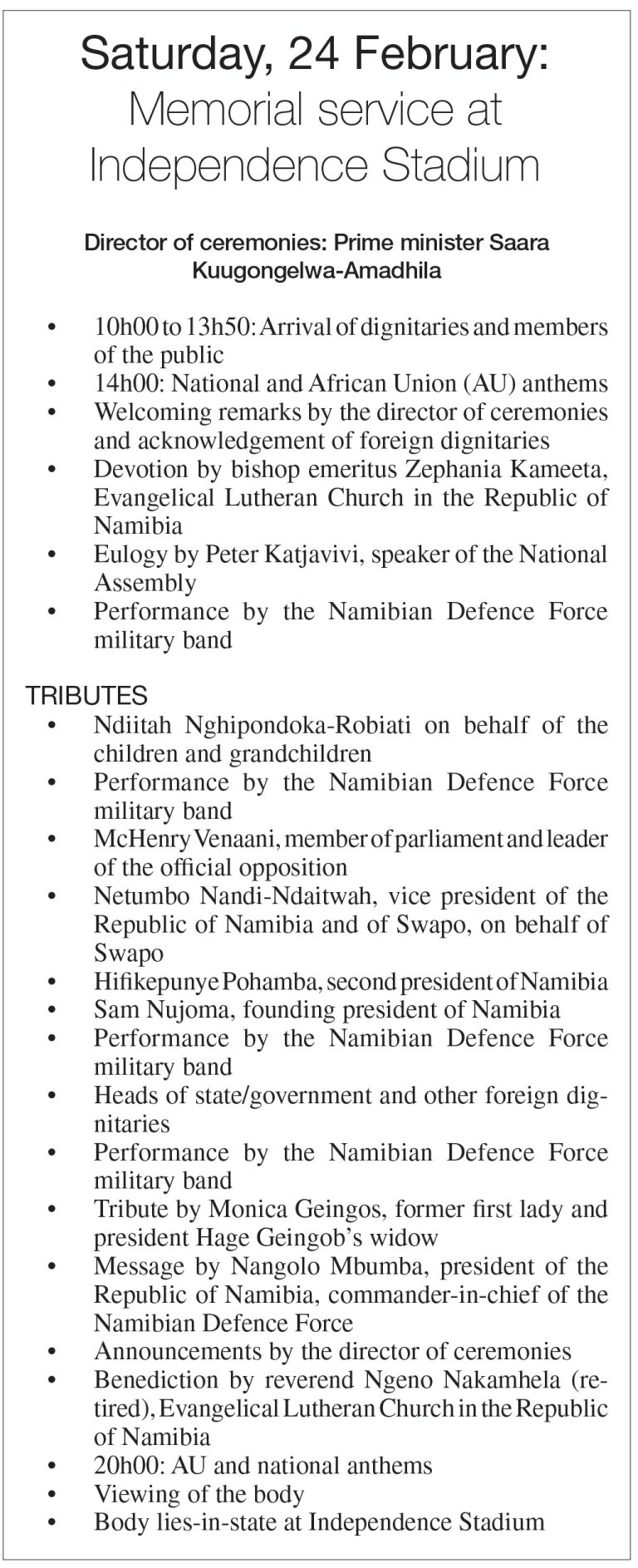 Hage Geingob: A guide to the funeral weekend - News - The Namibian