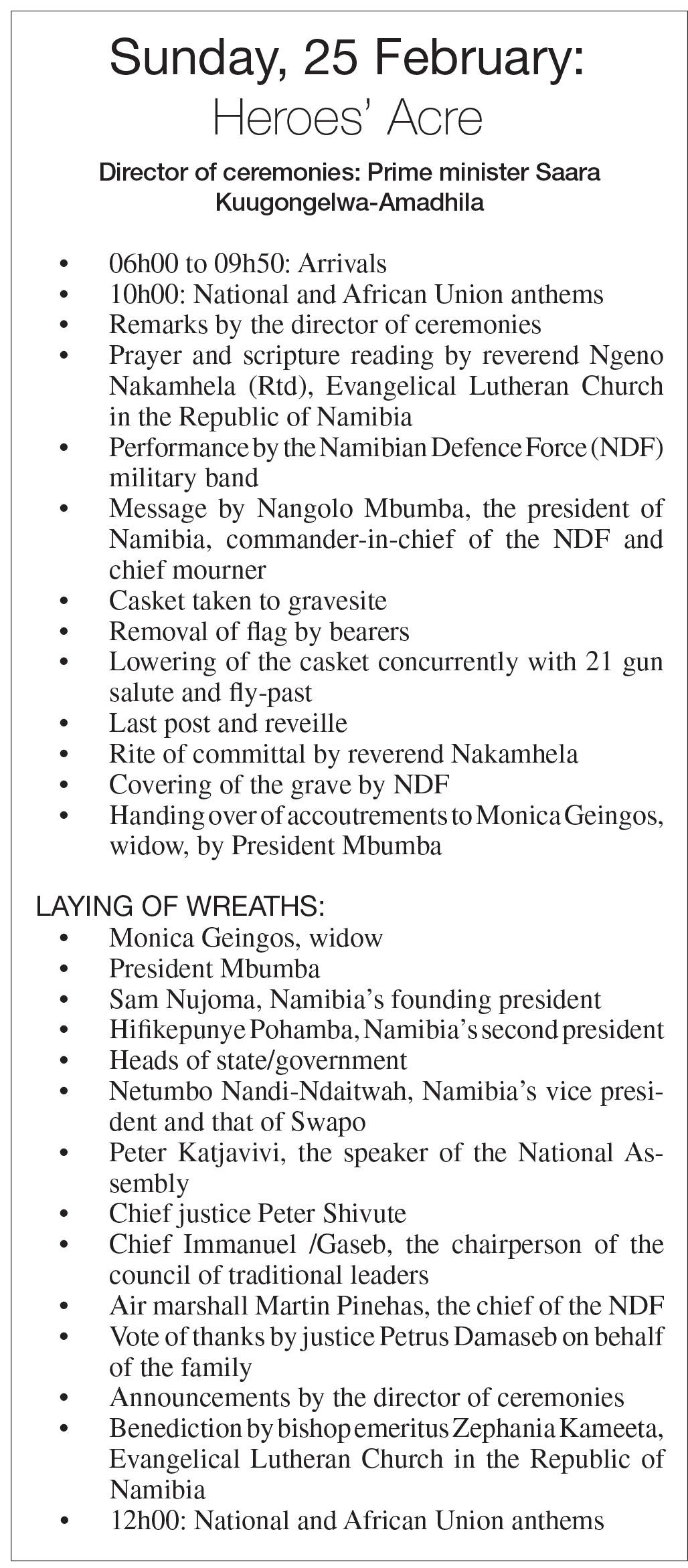 Hage Geingob: A guide to the funeral weekend - News - The Namibian